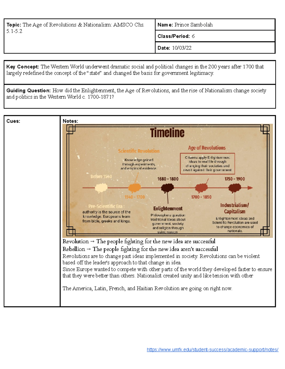 Prince S - Unit 2 Note Template - Topic: The Age of Revolutions ...