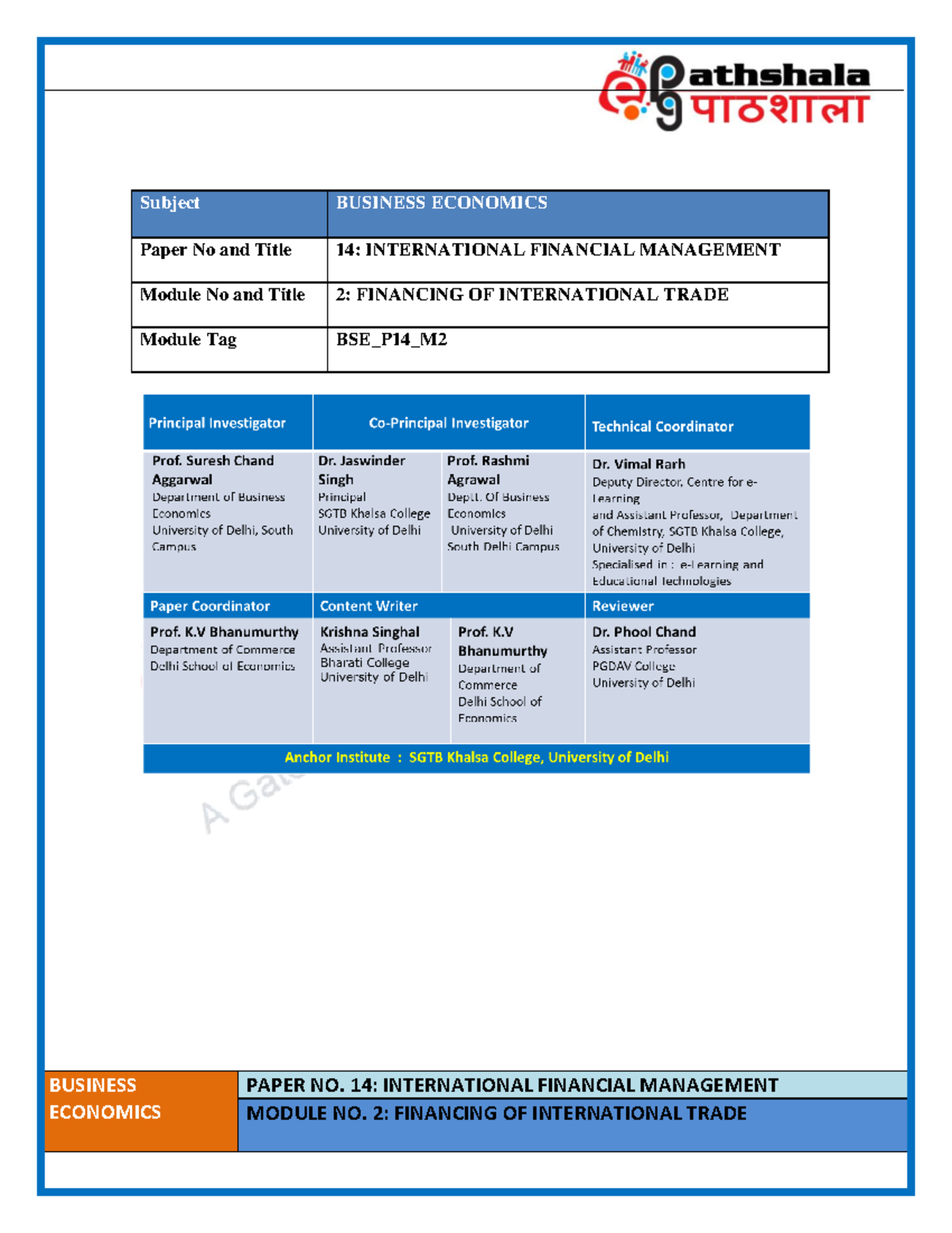 1464325087 BSE P14 M2Etext - BUSINESS PAPER NO. 14: INTERNATIONAL FINANCIAL MANAGEMENT Subject ...