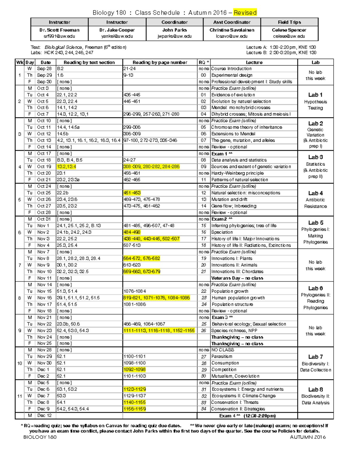 Syllabus 6th Ed Revised 2 2016 Aut - Biology 180 : Class Schedule ...