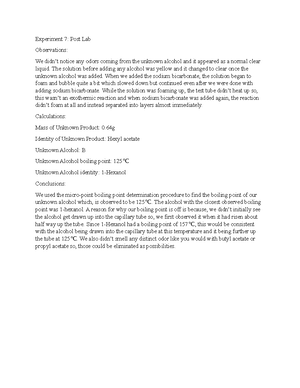 Experiment 5 pre lab - pre lab - Experiment 5: Sodium Borohydride reduction Objective: Reduce ...