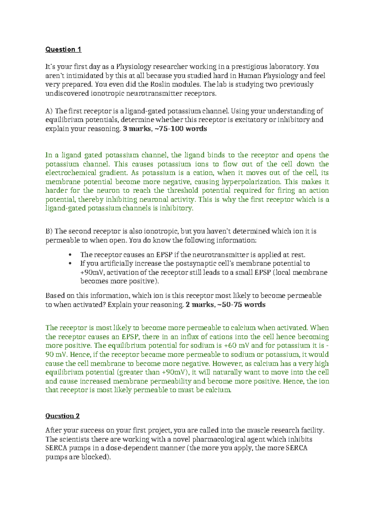 MST 1 - Question 1 It's your first day as a Physiology researcher ...