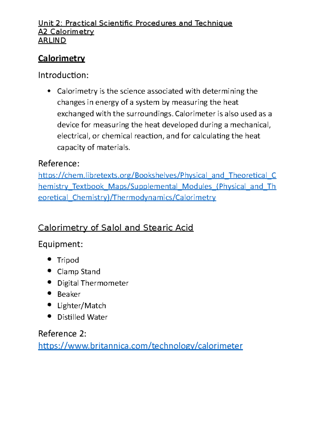 Calorimetry - Well done - Unit 2: Practical Scientific Procedures and Technique A2 Calorimetry ...