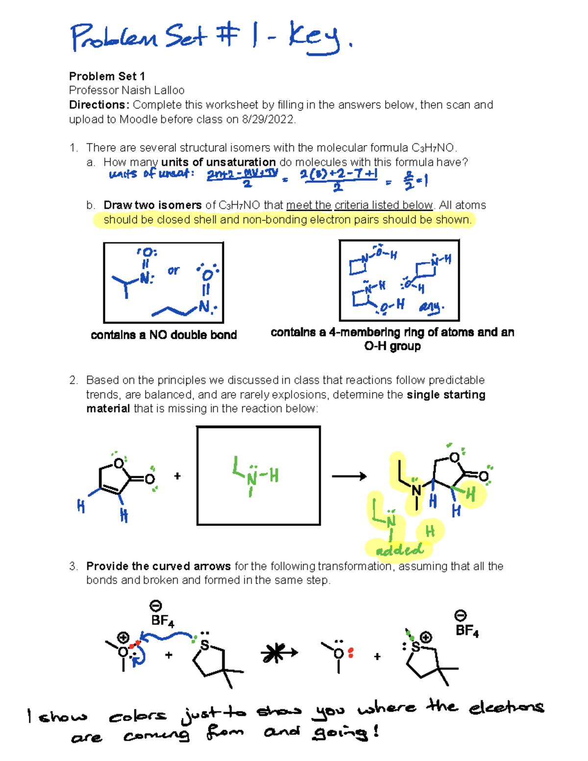 Problem Set 1 Key - Problem Set 1 Professor Naish Lalloo Directions: Complete this worksheet by ...