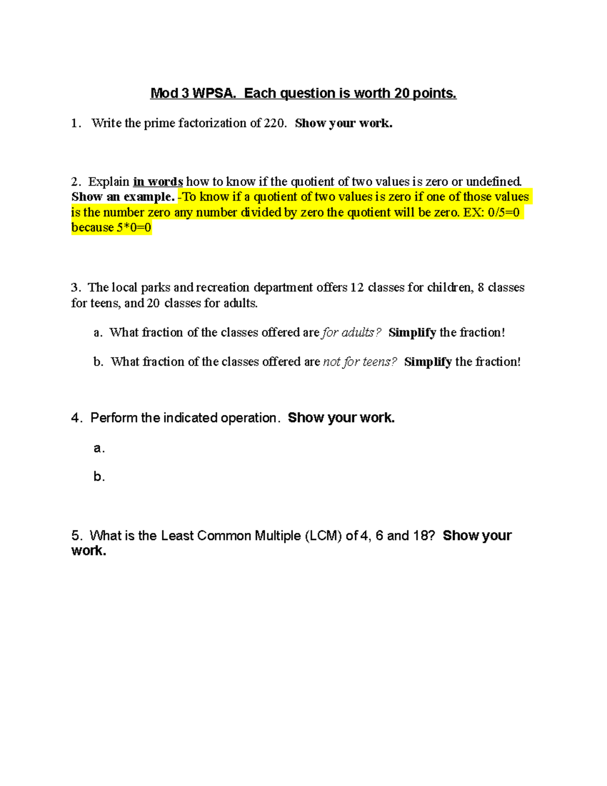 Samya blackwell M3 - notes - Mod 3 WPSA. Each question is worth 20 ...