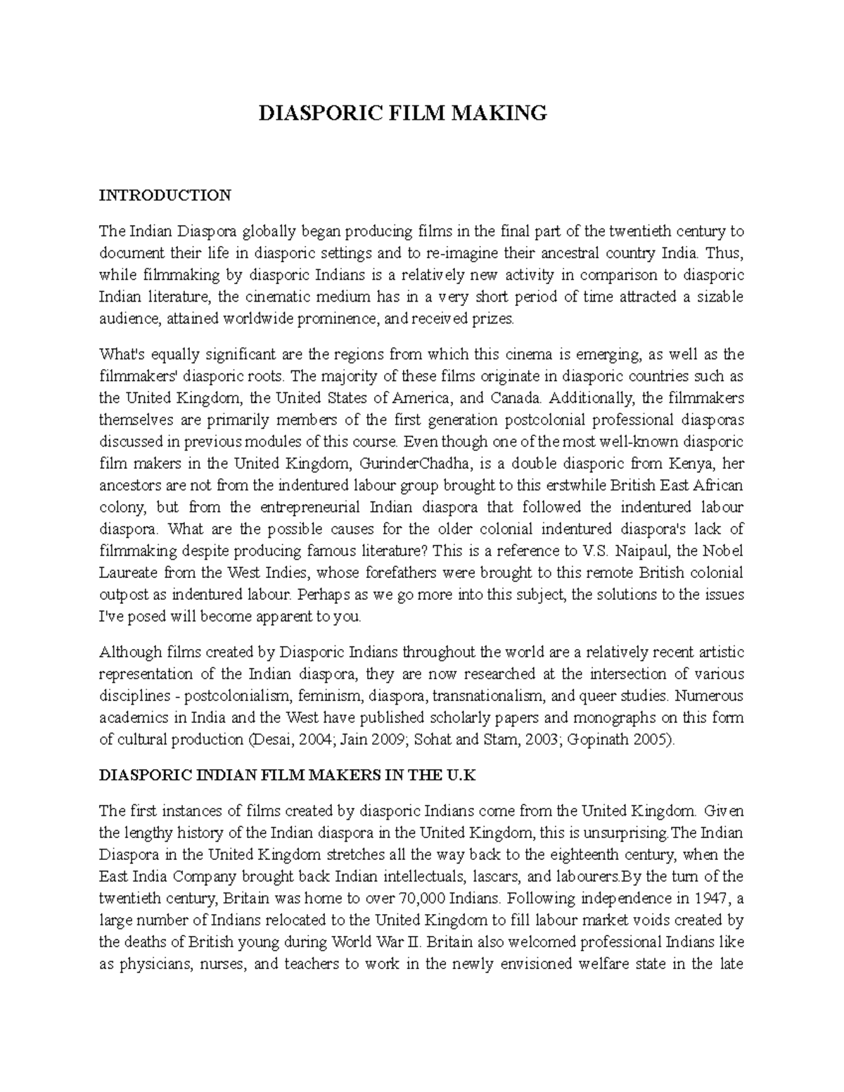 Diasporic FILM Making - Lecture notes 8 - DIASPORIC FILM MAKING ...