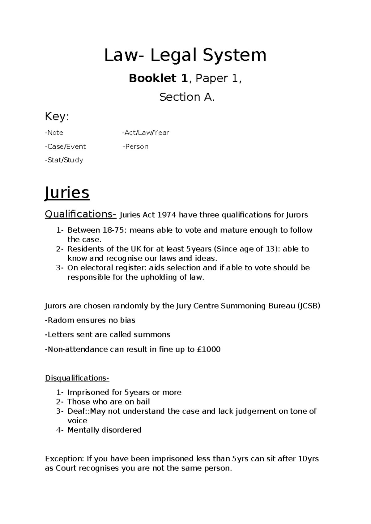 Booklet 1 Legal System - Law- Legal System Booklet 1, Paper 1, Section ...