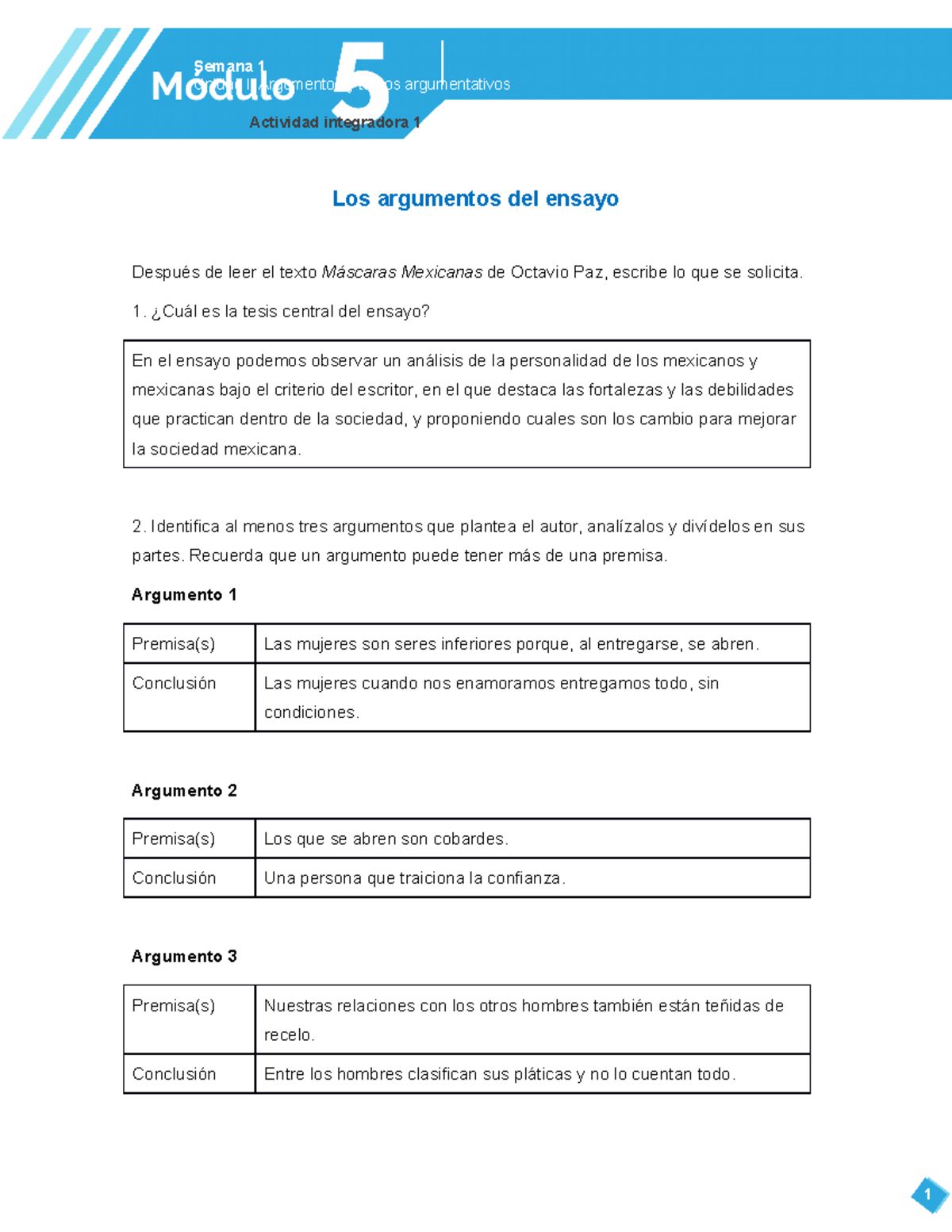 Actividad Integradora 1 Modulo 5 De Prepa En Linea Los Argumentos Del