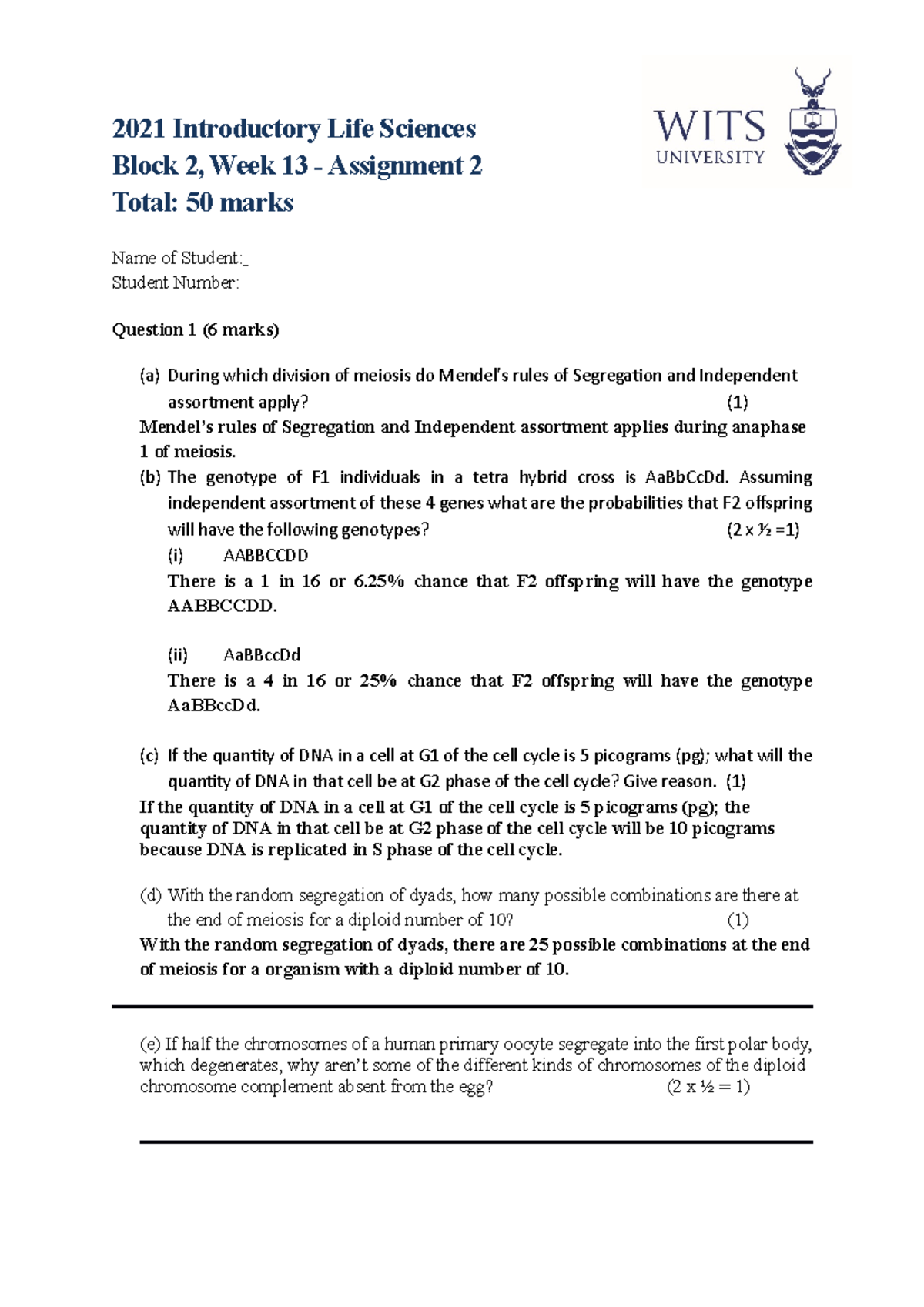 Week13 Assignment 2 - 2021 Introductory Life Sciences Block 2, Week 13 ...