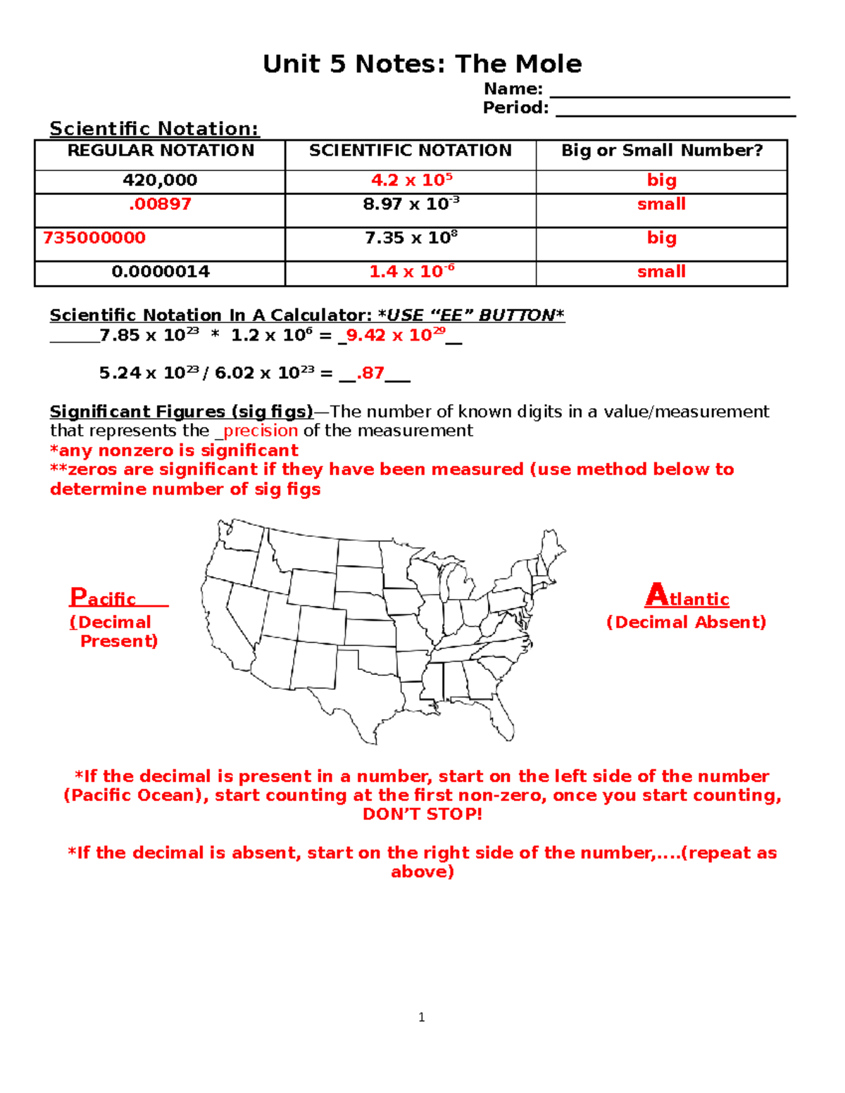 Key Unit 5 Notes The Mole - Name: _____________________________ Period ...