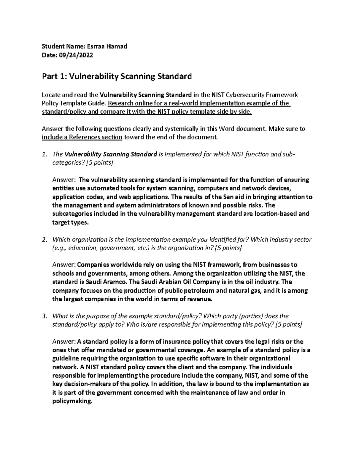 SEC310 Project Module 4 - Student Name: Esrraa HamadDate: 09/24/ Part 1 ...