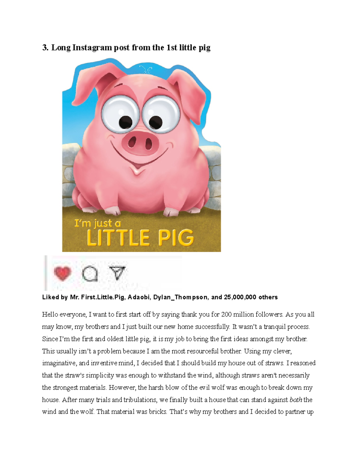 Enngl 105 - Homework 1 (Genre) - 3. Long Instagram post from the 1st ...