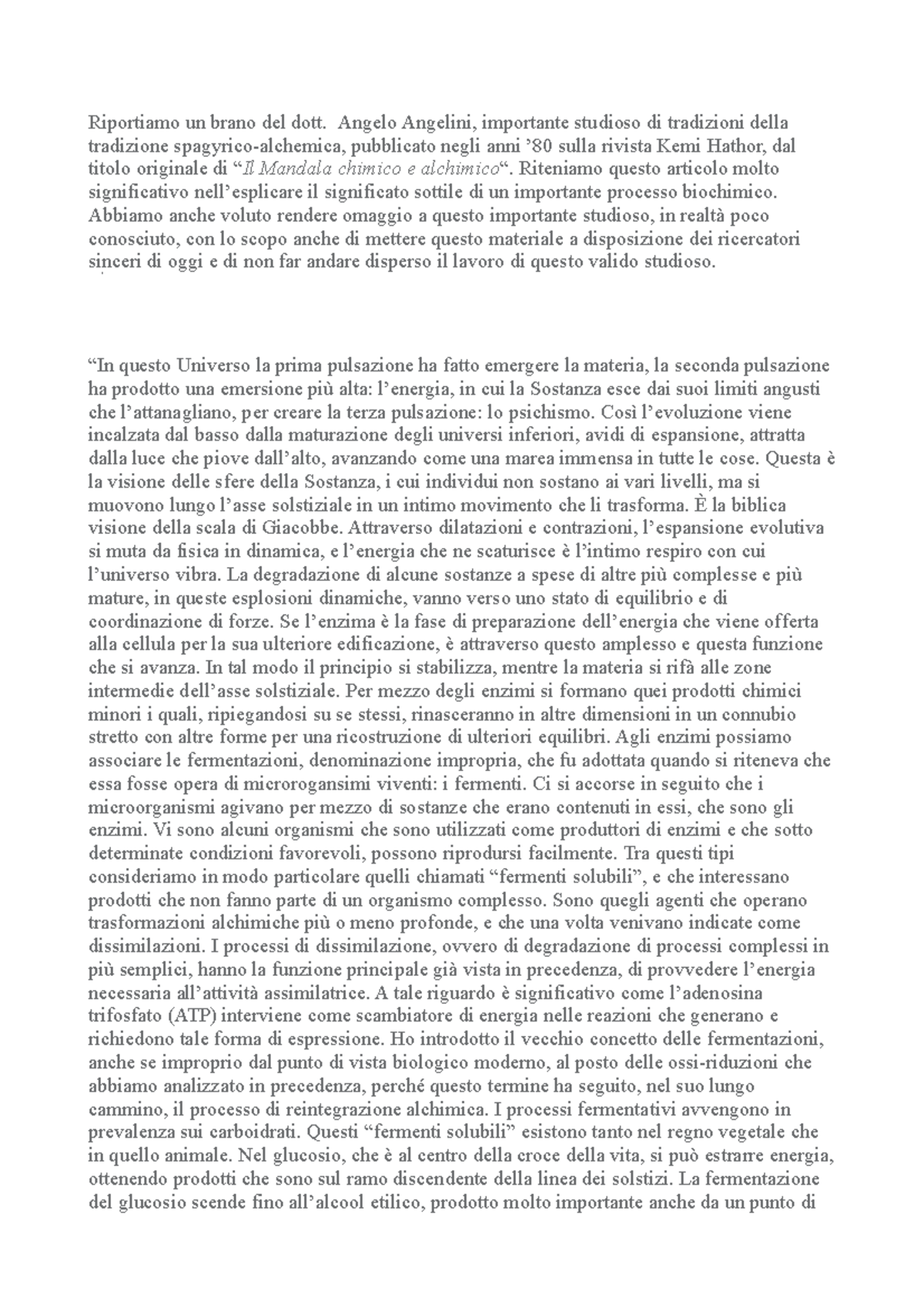 Signif. Alchemico Ciclo DI Krebs - Riportiamo un brano del dott. Angelo ...