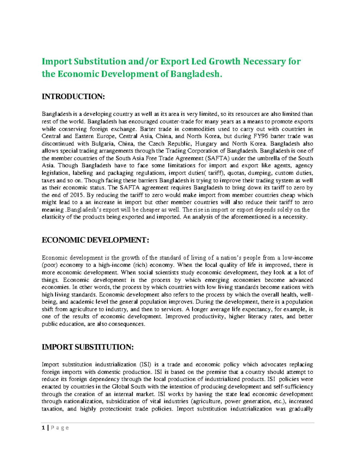 Export- Import TERM Paper - Import Substitution and/or Export Led ...