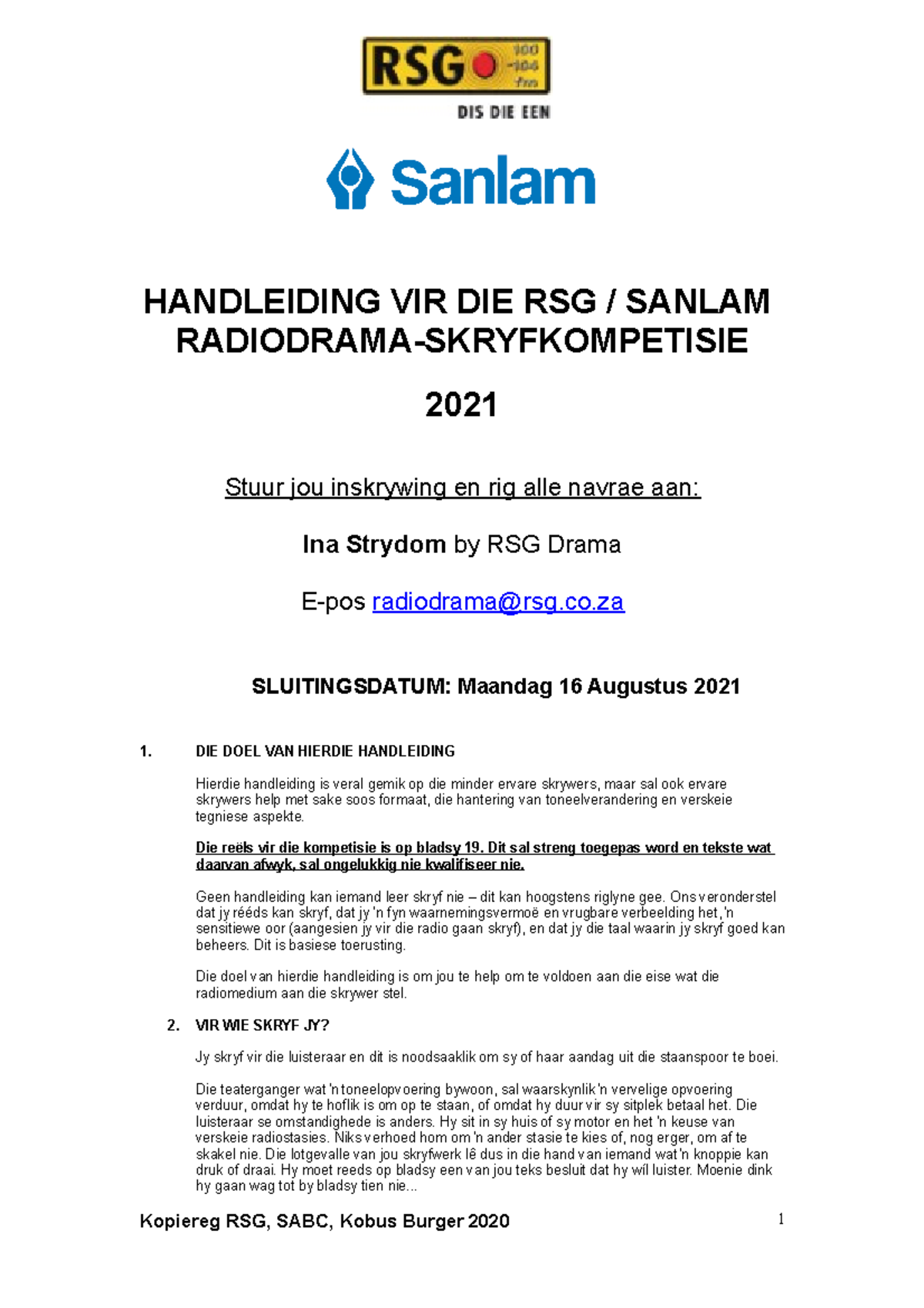 RSG Radiodrama Handleiding 2021 en Skryfwenke - HANDLEIDING VIR DIE RSG ...