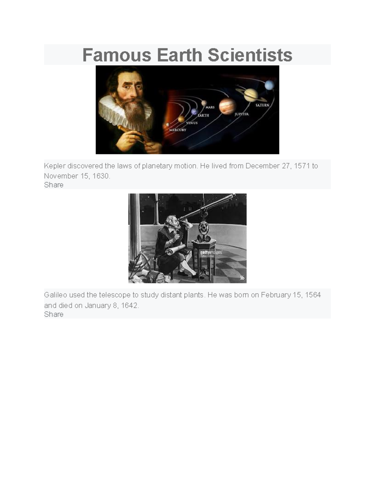 Famous Earth Scientists - Famous Earth Scientists Kepler discovered the ...
