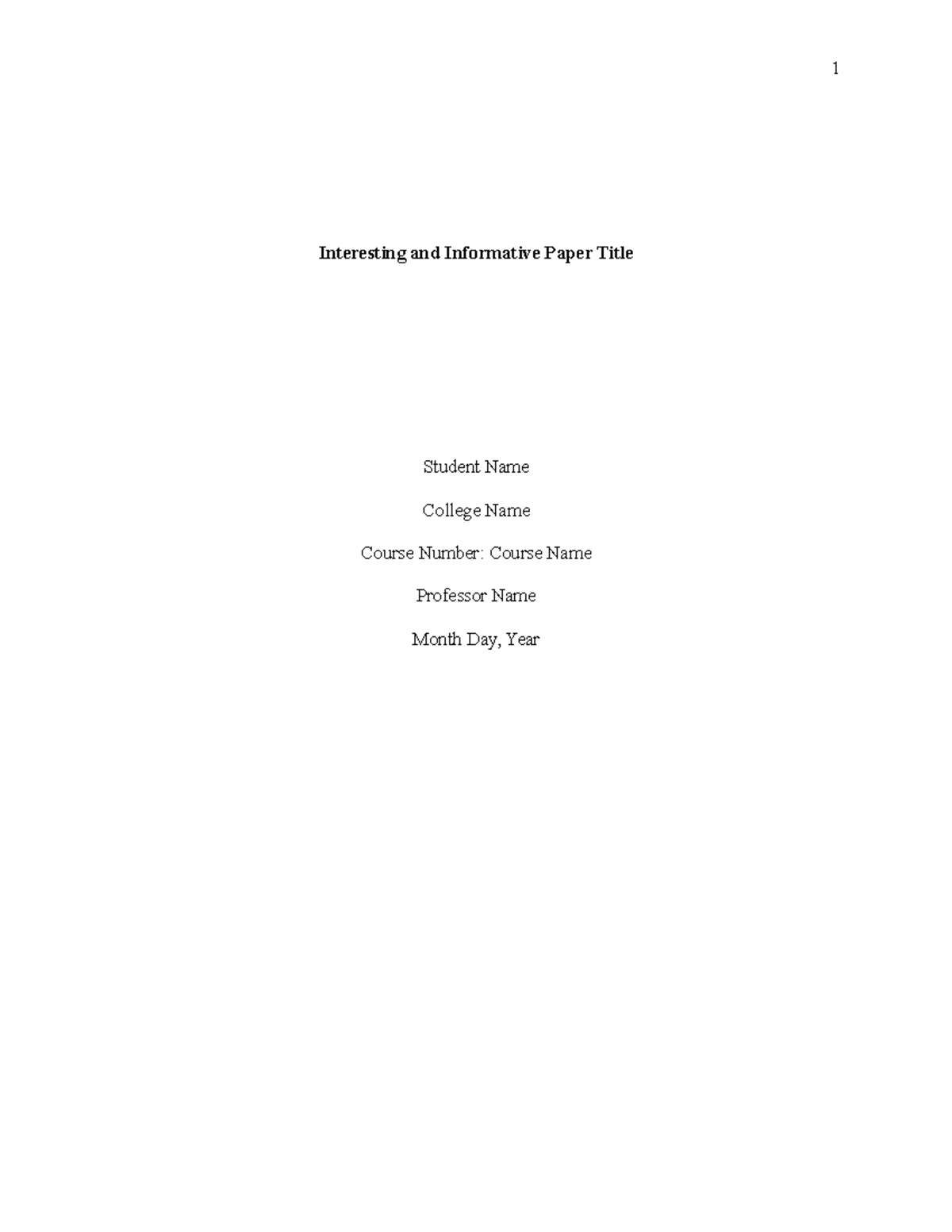 APA Template 7th ed - Interesting and Informative Paper Title Student ...