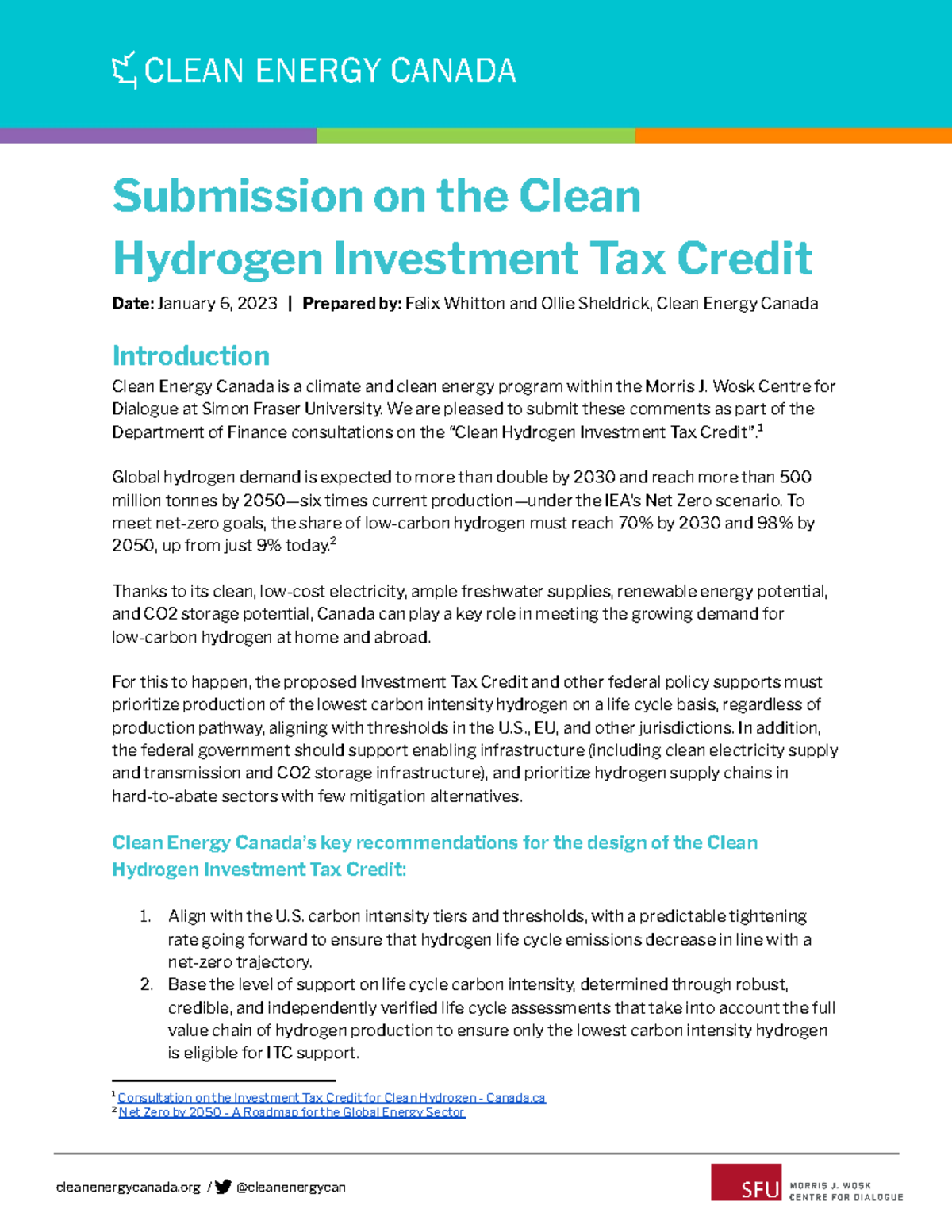 CEC Submission Hydrogen Tax Credit 20230106 - Submission on the Clean Hydrogen Investment Tax ...
