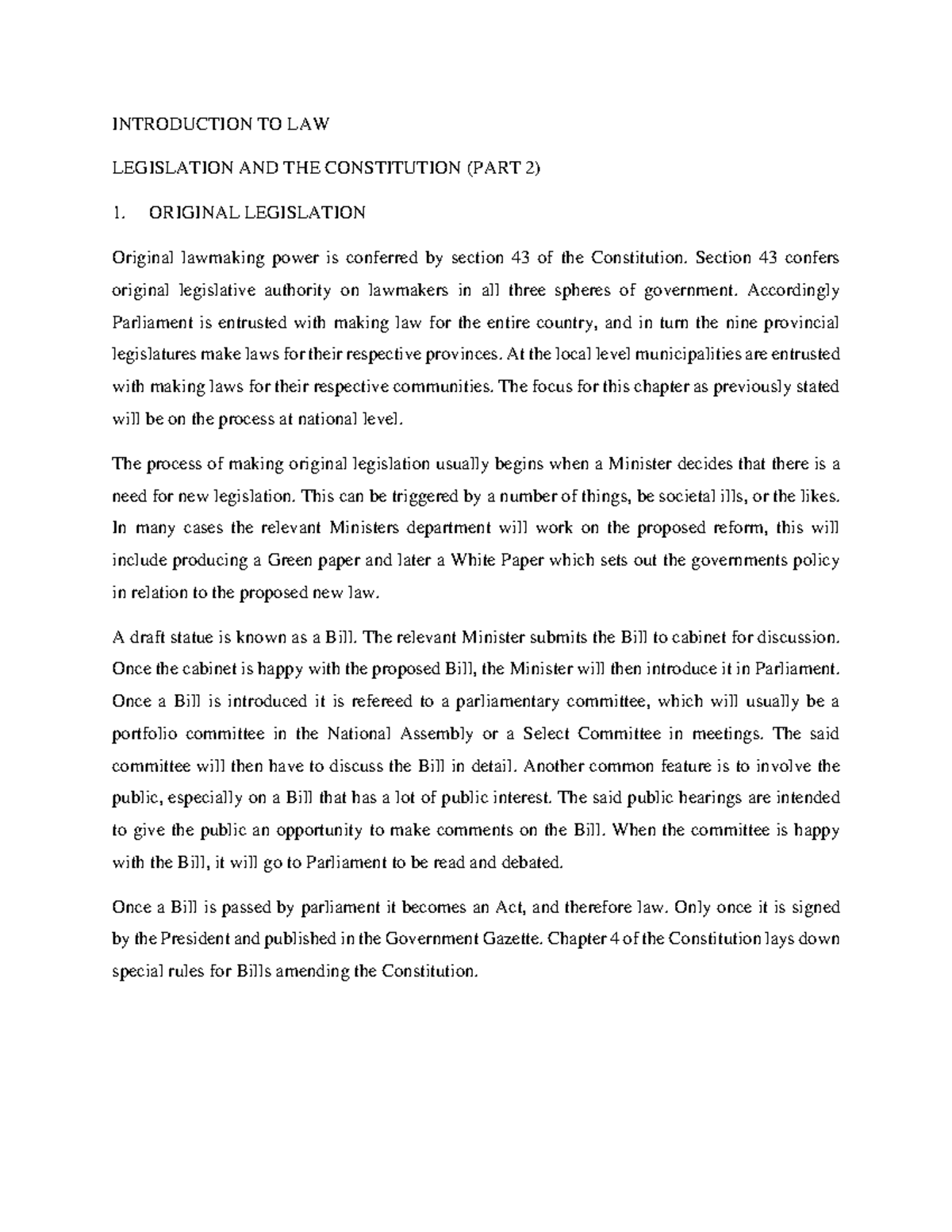 THE Constitution AND Legislation ( PART 2) - INTRODUCTION TO LAW ...