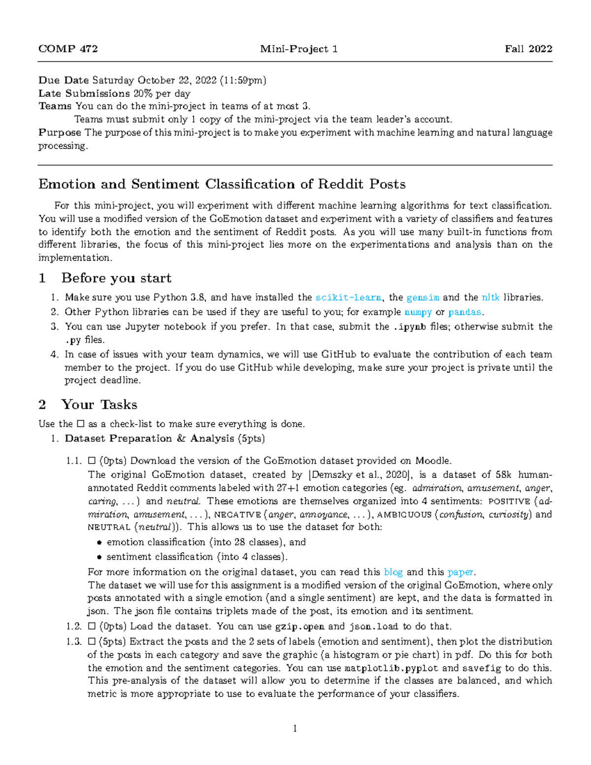 COMP 472 2022 Fall MP1 - Mini project 1 - COMP 472 Mini-Project 1 Fall 2022 Due Date Saturday ...
