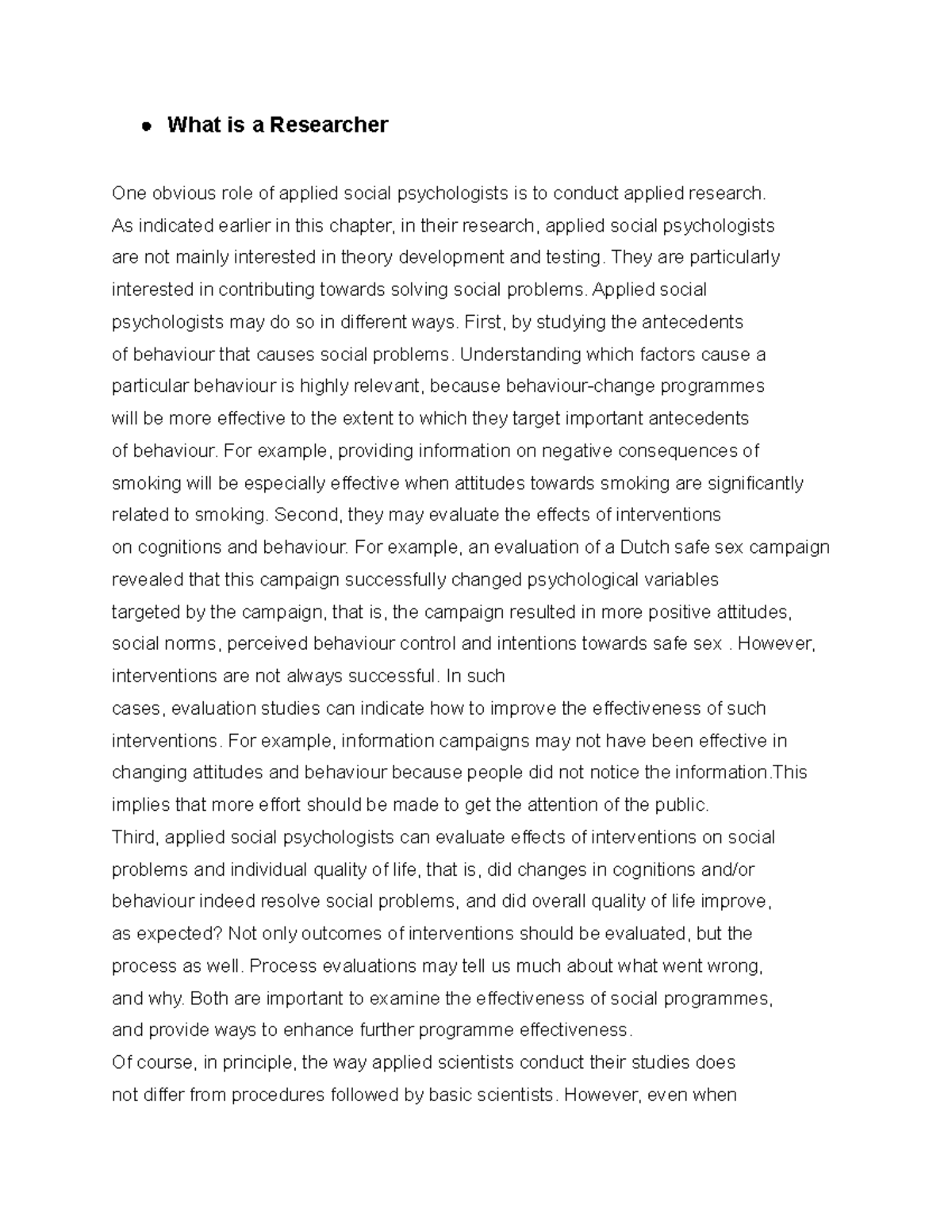 Roles of Applied Researchers Reading notes - What is a Researcher One ...