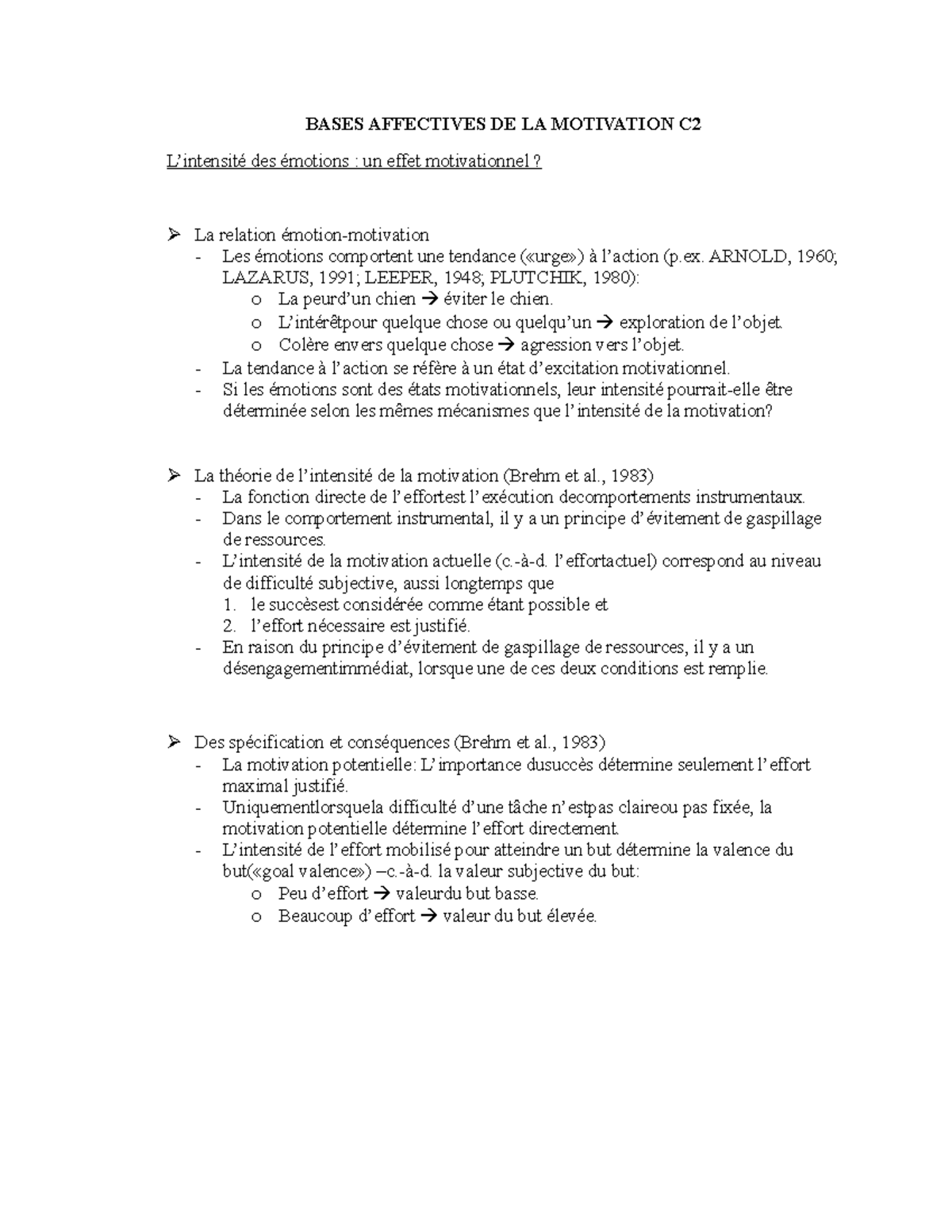 Bases Affectives DE LA Motivation C2 - BASES AFFECTIVES DE LA ...