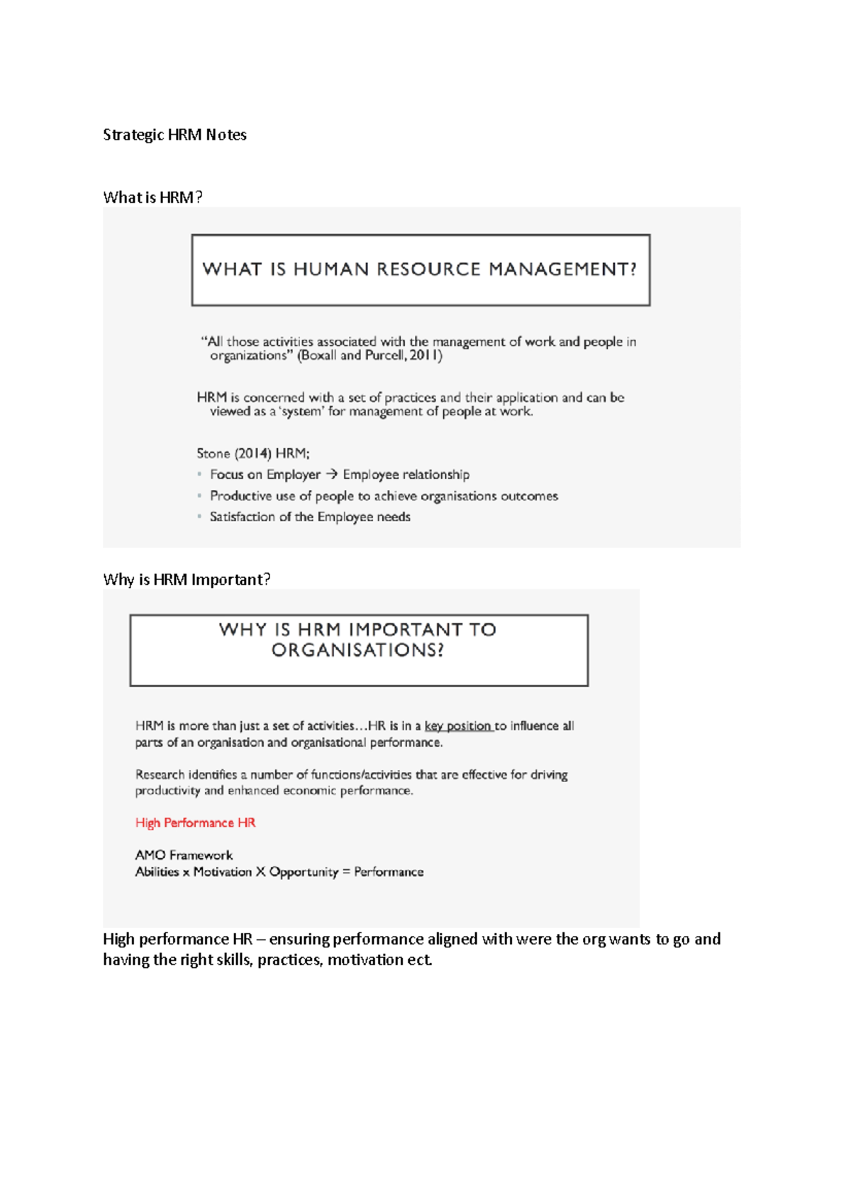 Strategic HRM Notes - Strategic HRM Notes What is HRM? Why is HRM ...