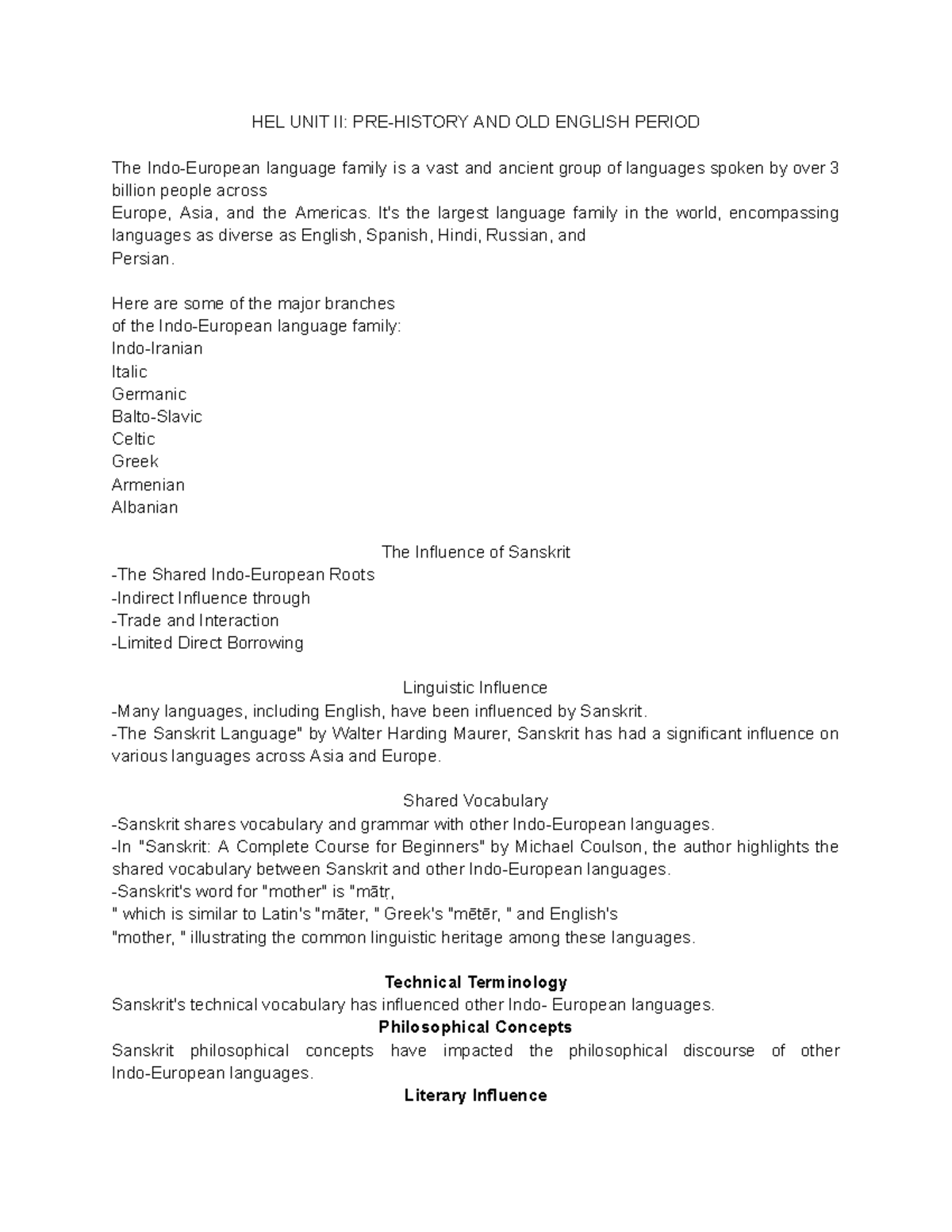 HEL Unit II Unit III - Summary The history of English: an introduction ...