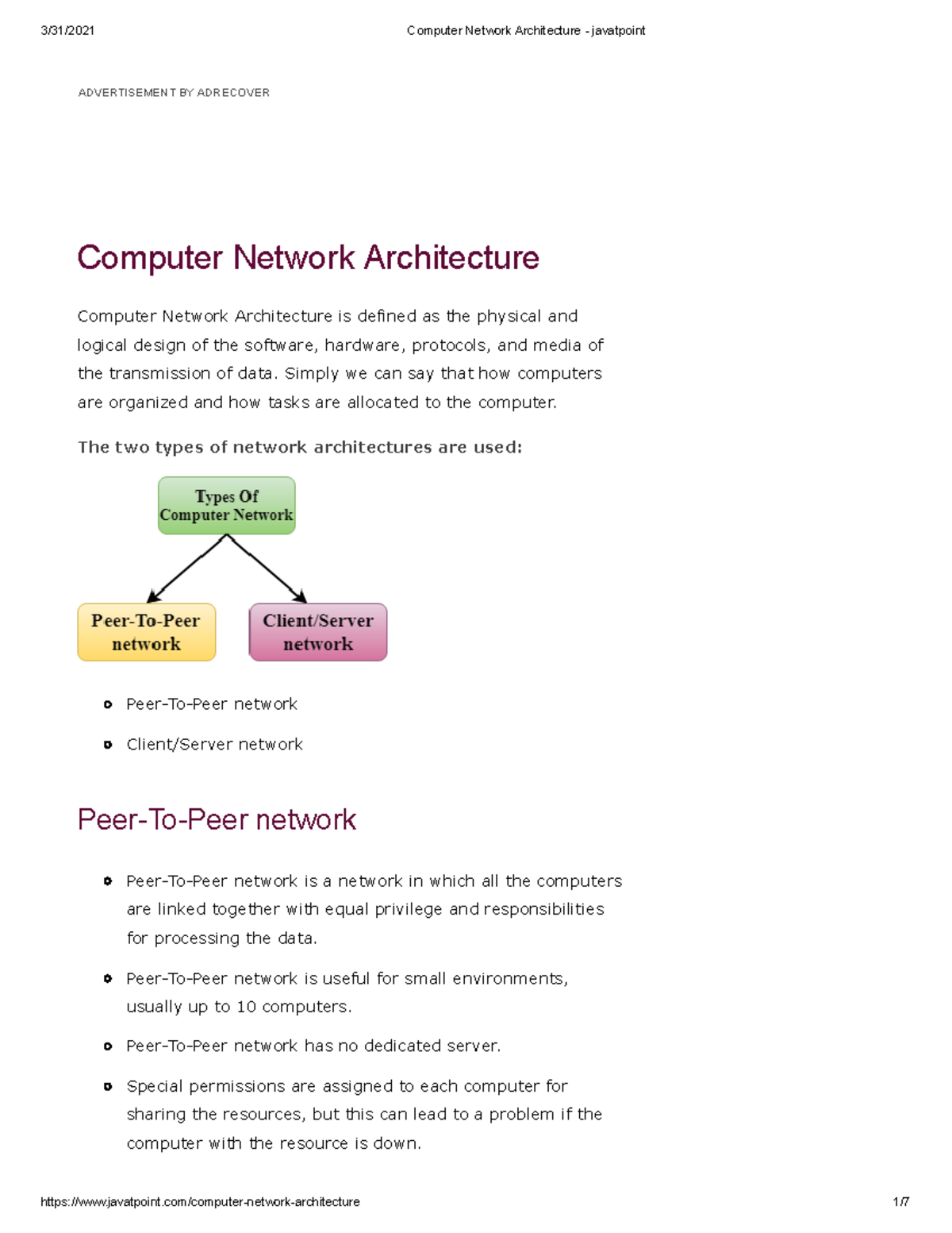 Unit 7 2. Computer Network Architecture - javatpoint - ADVERTISEMENT BY ADRECOVER Computer ...