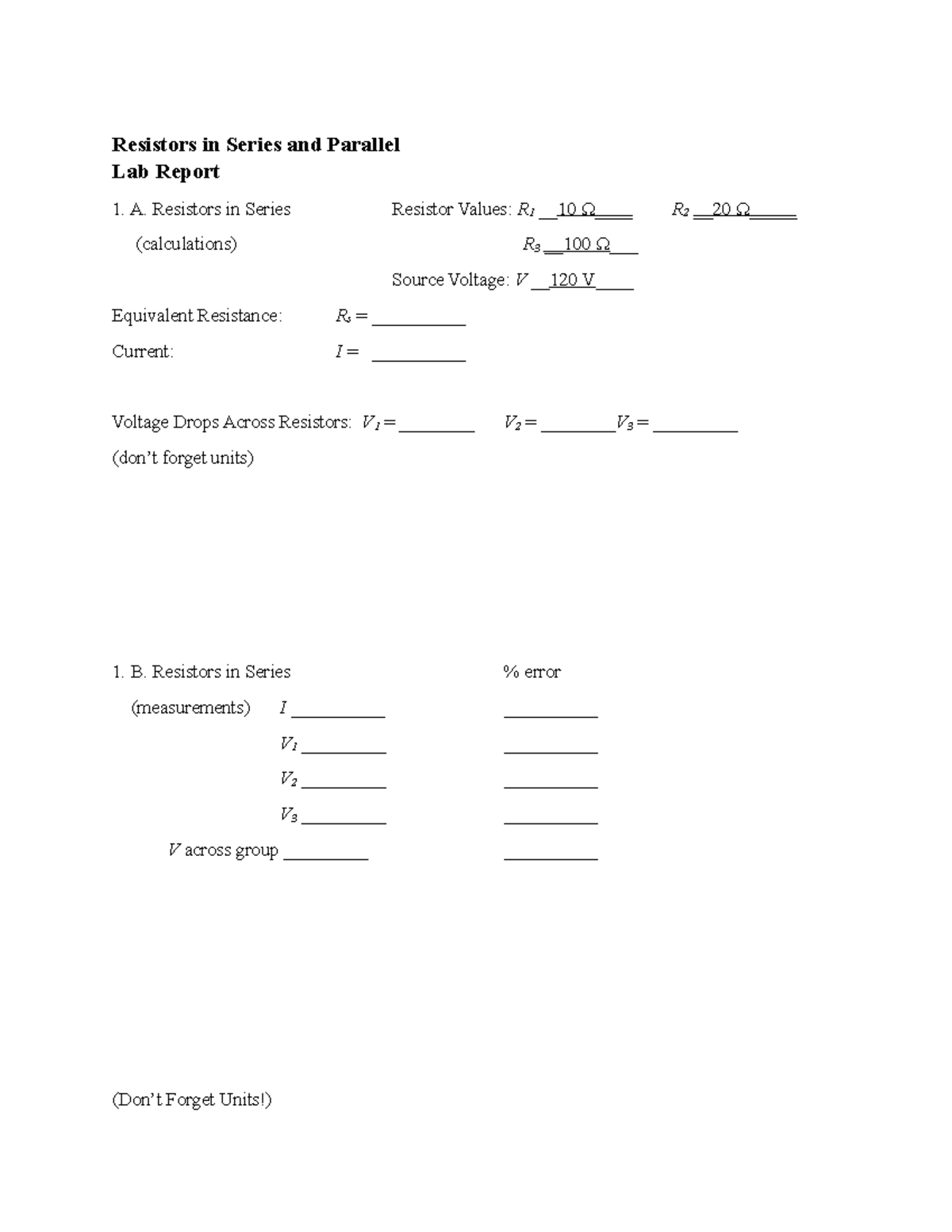 Resistors in Series and Parallel-lab - Resistors in Series Resistor ...