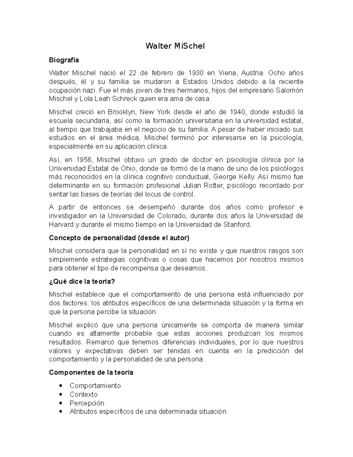 Walter Mi Schel - apuntes de personalidad - Walter MiSchel Biografía ...