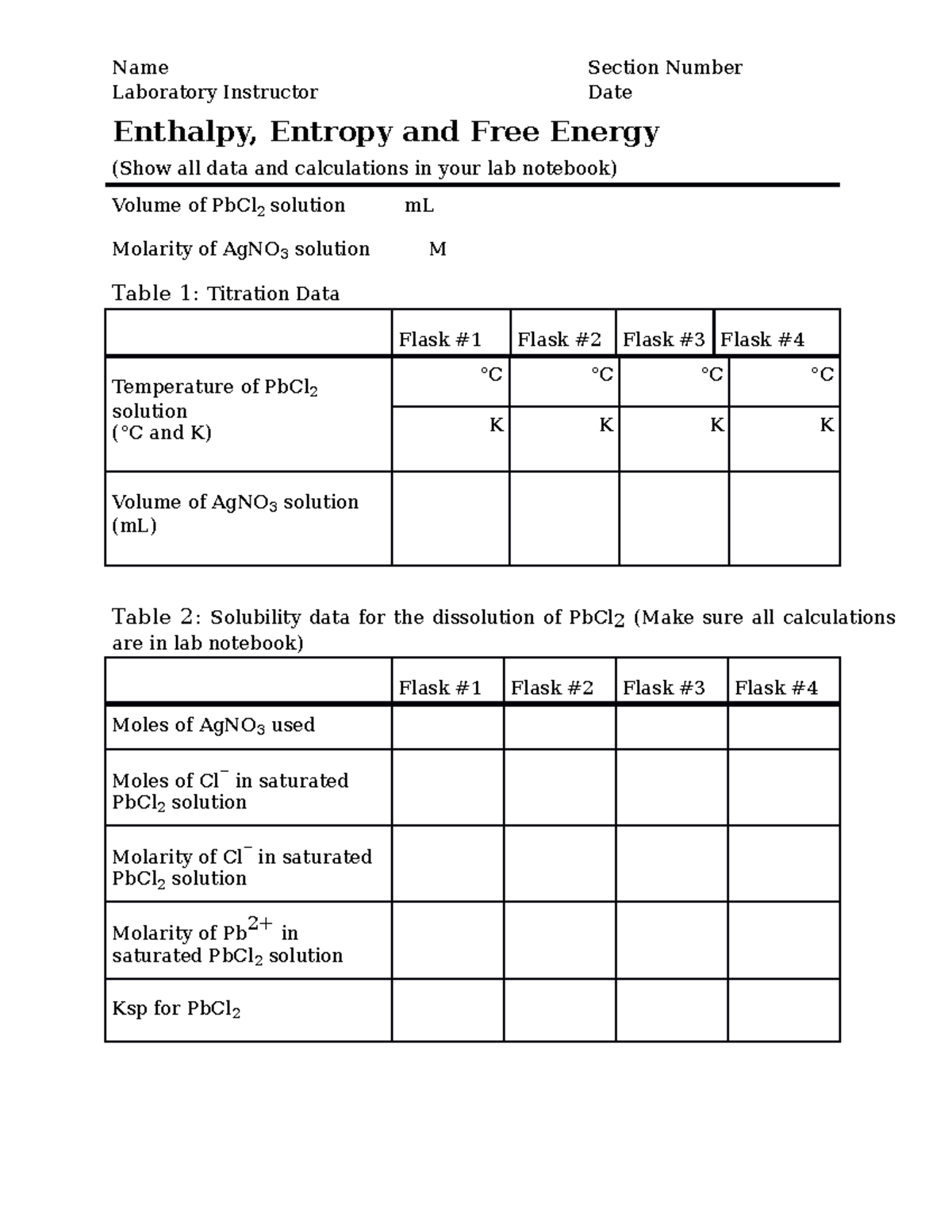 09 - Lab 9 - Name Section Number Laboratory Instructor Date Enthalpy ...