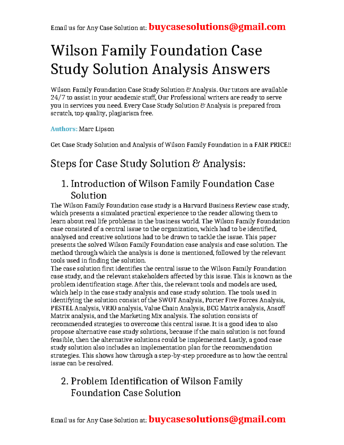 Wilson Family Foundation Case Study Solution Analysis - Wilson Family ...