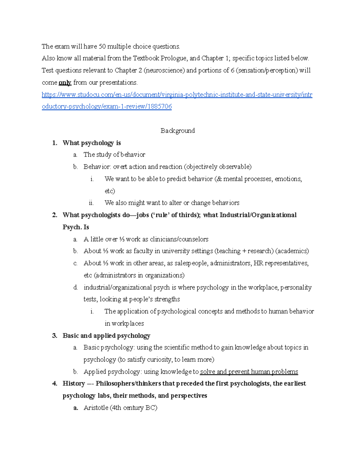 PSYC 1004 Study Guide Hoffman Exam 1 - The exam will have 50 multiple ...