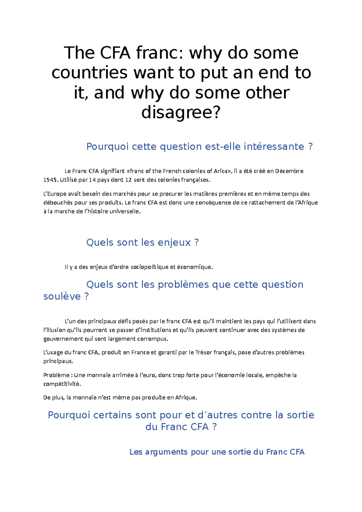 Franc CFA - Des notes de cours importants à propos du fcfa - The CFA ...