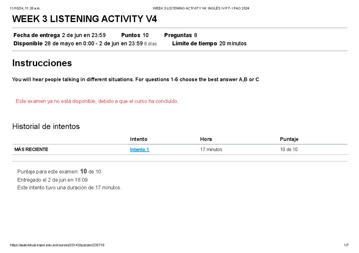WEEK 3 Listening Activity V4 Inglés IV P7- I PAO 2024 - WEEK 3 ...