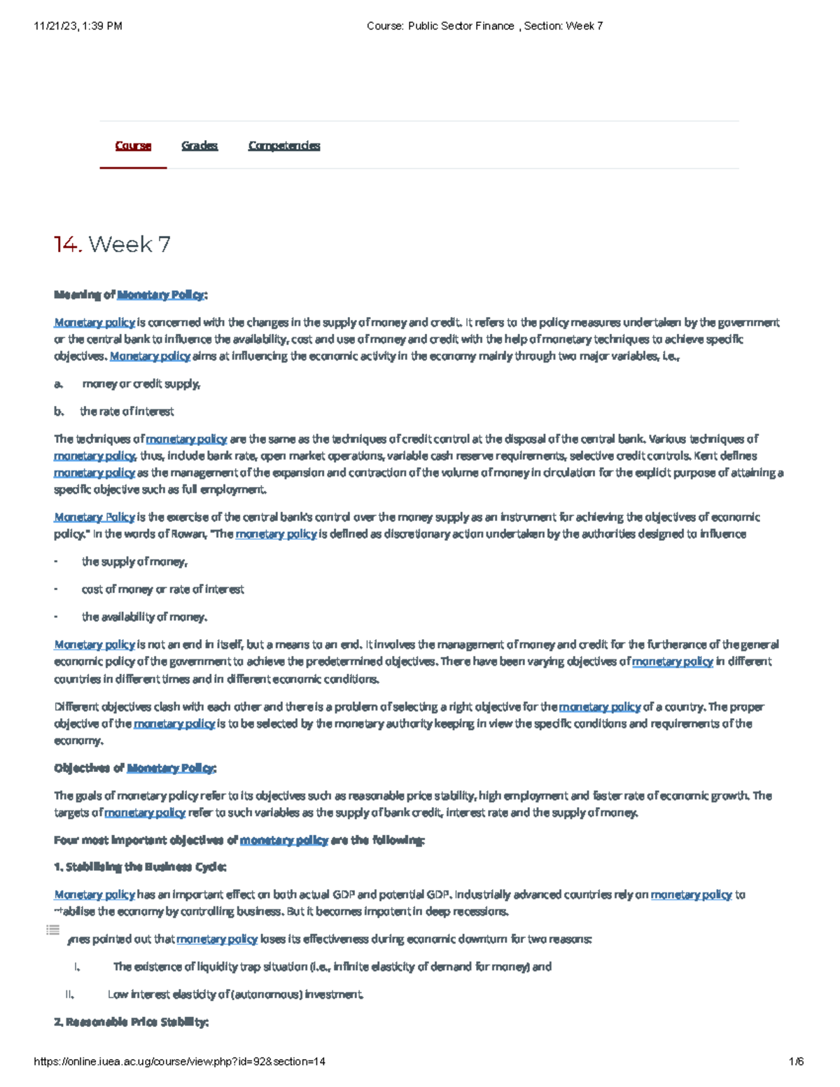 Course Public Sector Finance , Section Week 7 - Course Grades Competencies 14. Week 7 Meaning of ...