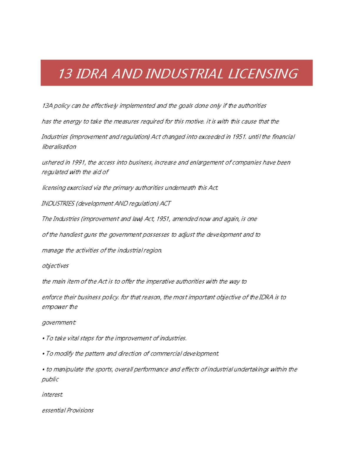 13 IDRA AND Industrial Licensing - 13 IDRA AND INDUSTRIAL LICENSING 13A ...