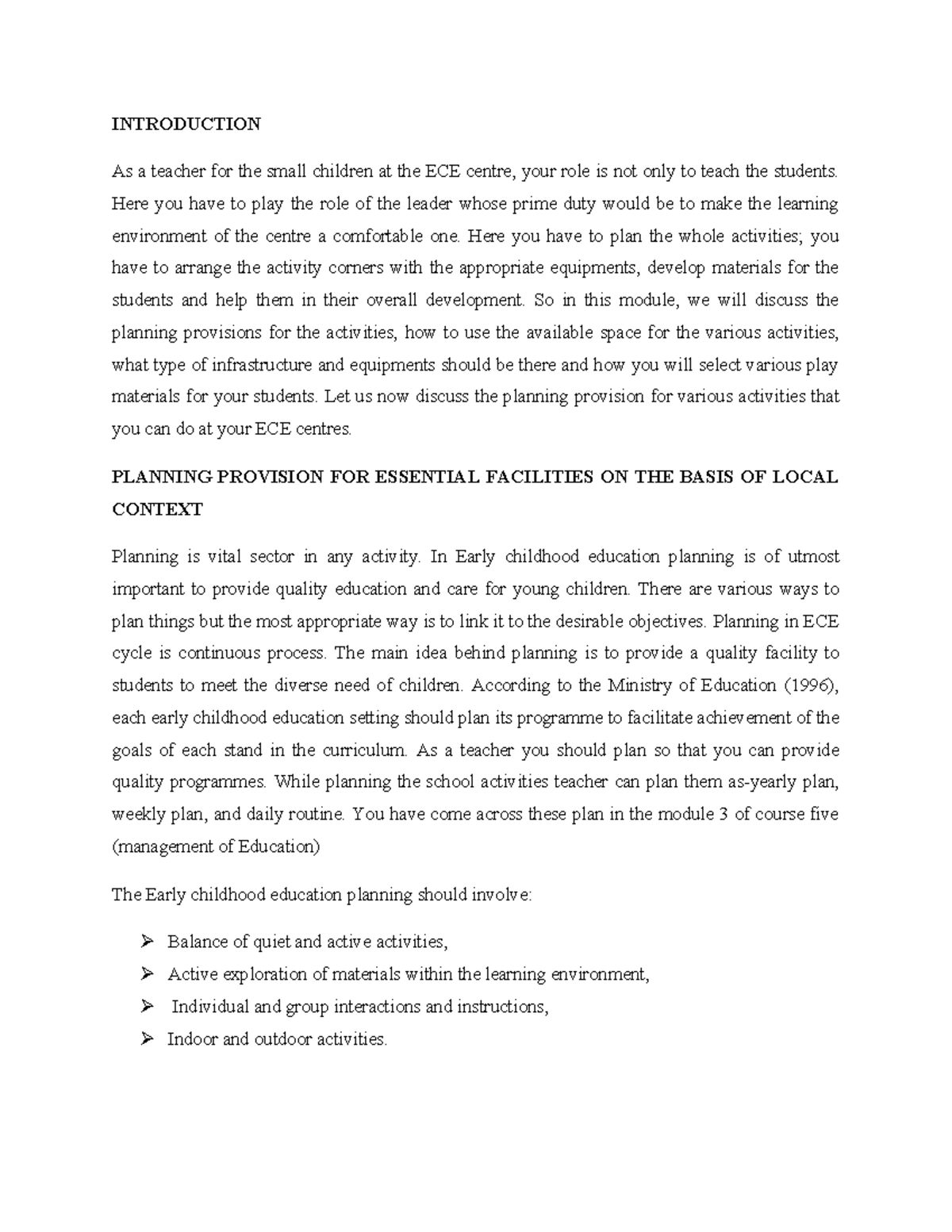 Early childhood education - INTRODUCTION As a teacher for the small ...