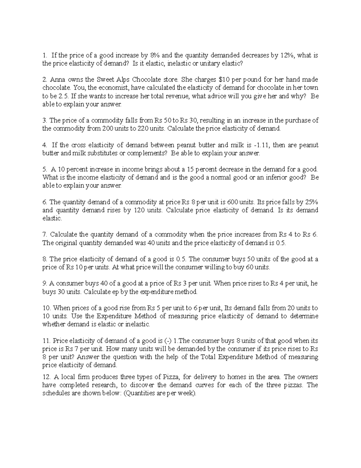 Worksheet 5- Elasticity - economics - Studocu