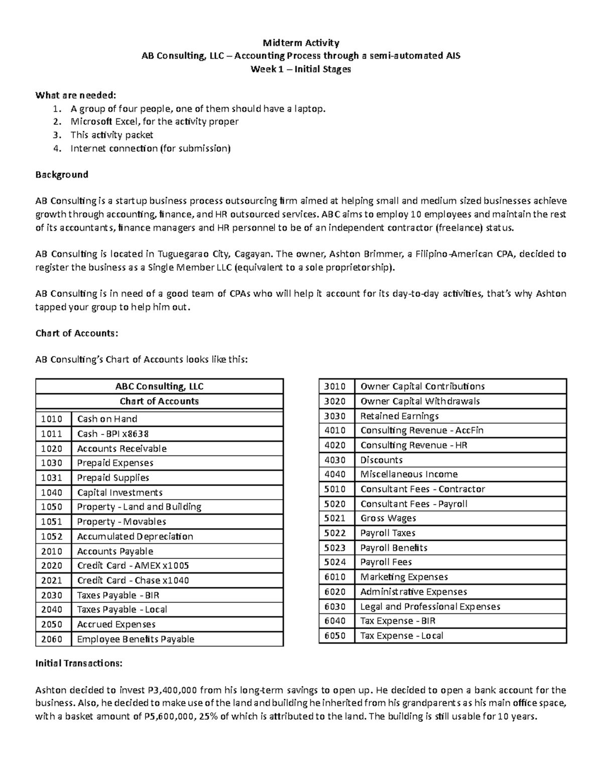 Midterm Acticity Packet Week 1 - Midterm Activity AB Consulting, LLC ...