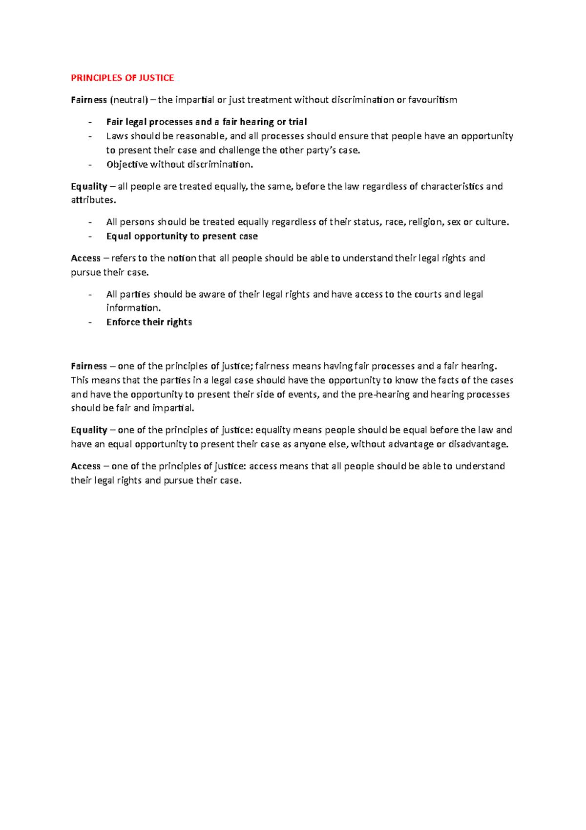 Principles of Justice - PRINCIPLES OF JUSTICE Fairness (neutral) – the ...