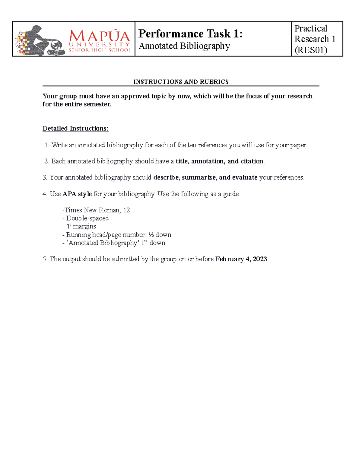RES01 PT1 ( Annotated Bibliography) - Performance Task 1: Annotated ...