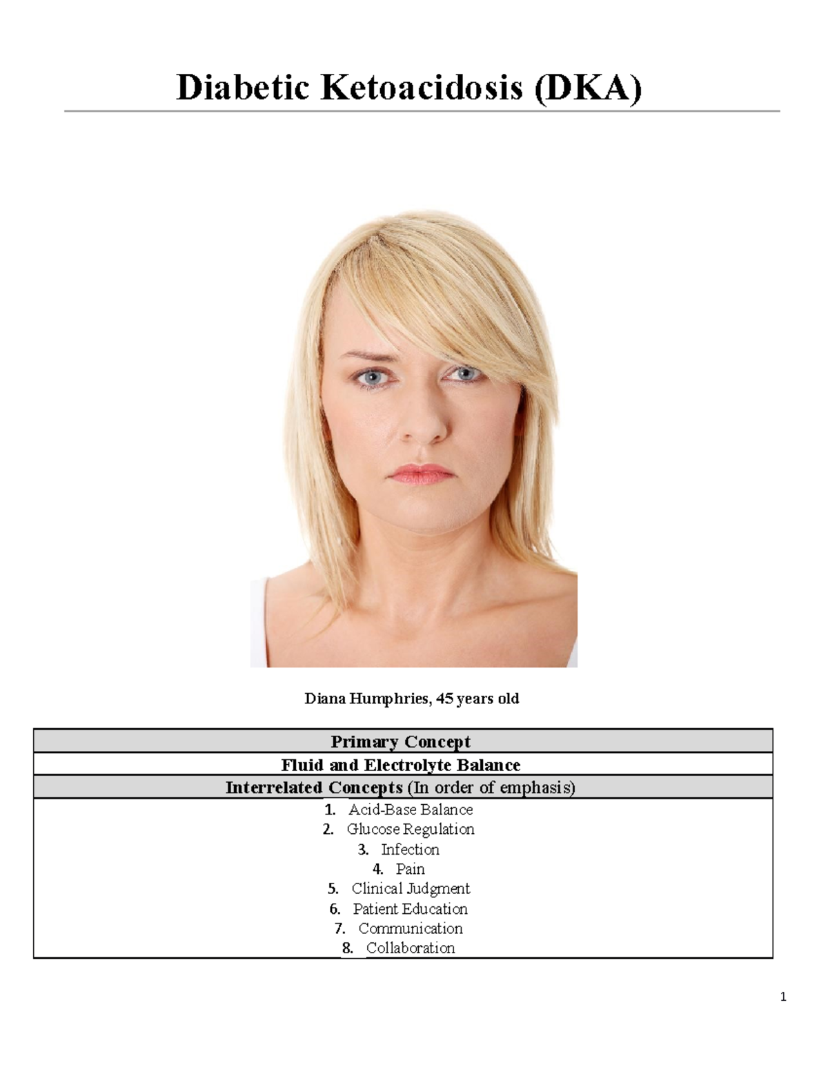 DKA alt CP 2-14 - DKA - Diabetic Ketoacidosis (DKA) Diana Humphries, 45 ...