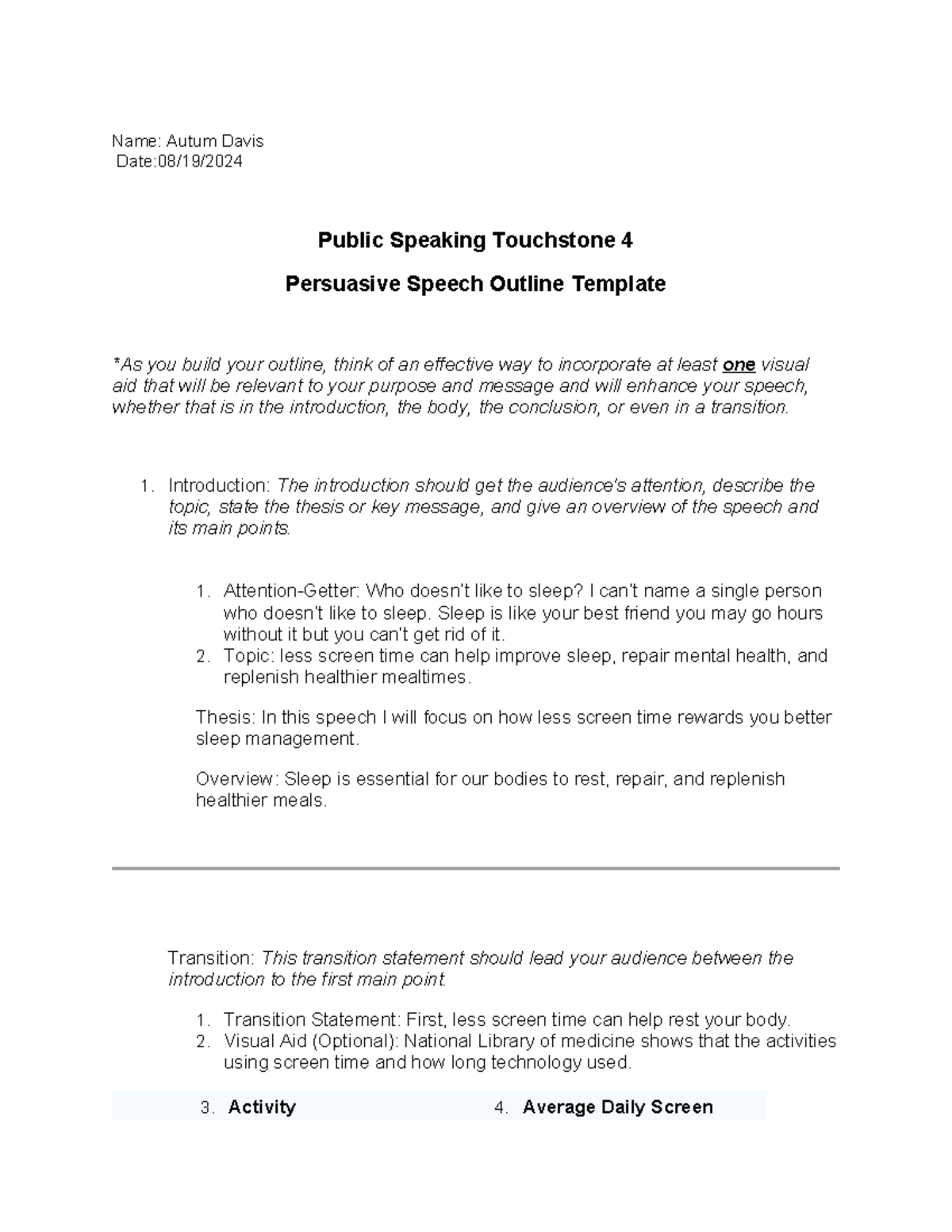 Untitled document - ASSIGNMENT - Name: Autum Davis Date:08/19/ Public ...