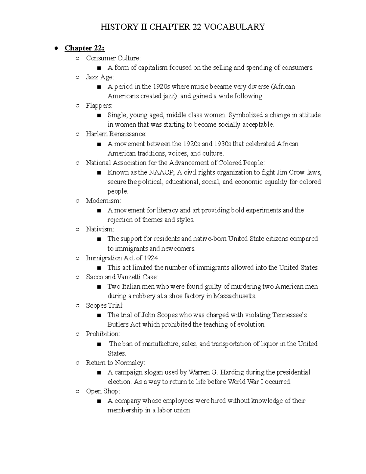 History II Chapter 22 Vocabulary - HISTORY II CHAPTER 22 VOCABULARY ...