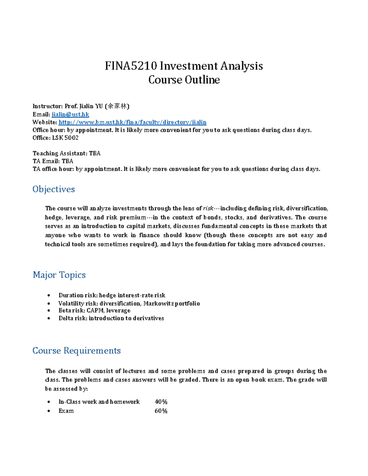 FINA5210 Fall 2022 Investment Analysis Jialin YU - FINA5210 Investment ...
