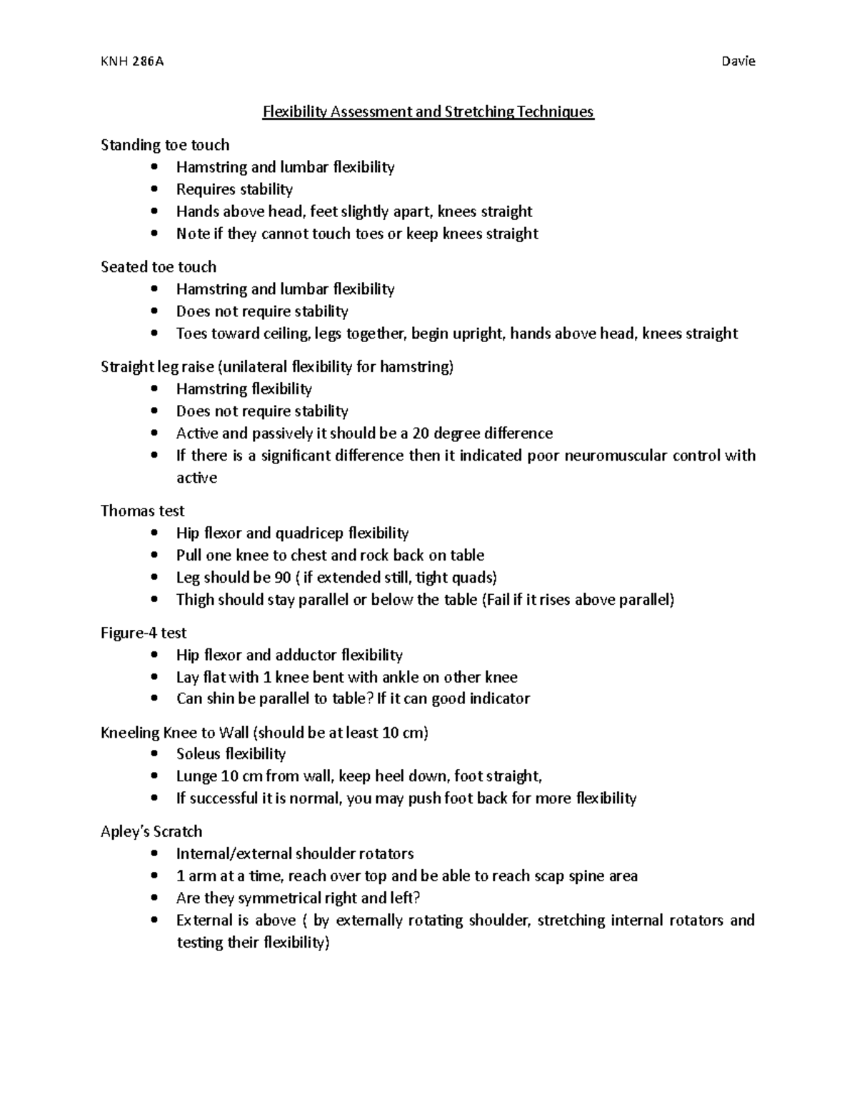 5 Flexibility Assessment and Stretching Techniques - KNH 286A Davie ...