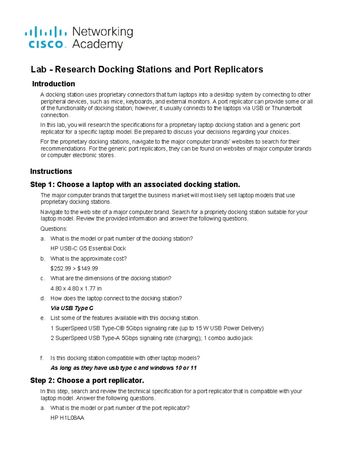 7.1.2.7 Lab - Research Docking Stations and Port Replicators - Lab ...