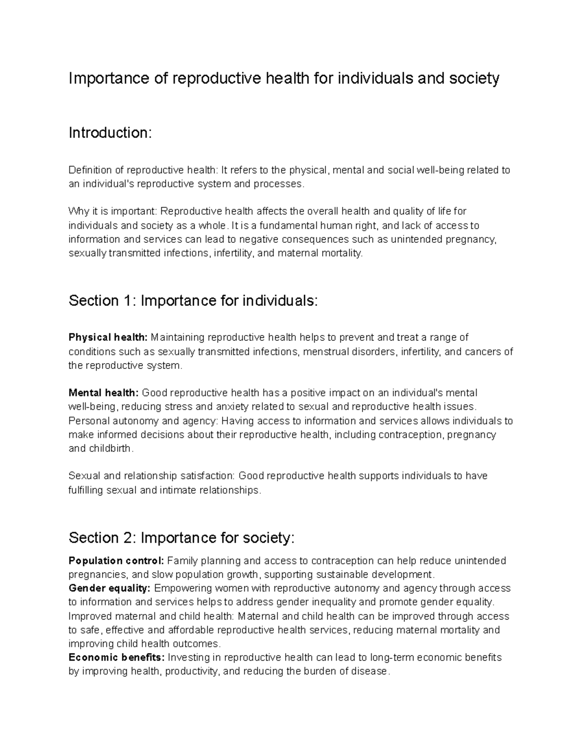 Reproductive Health 3 - Importance of reproductive health for ...