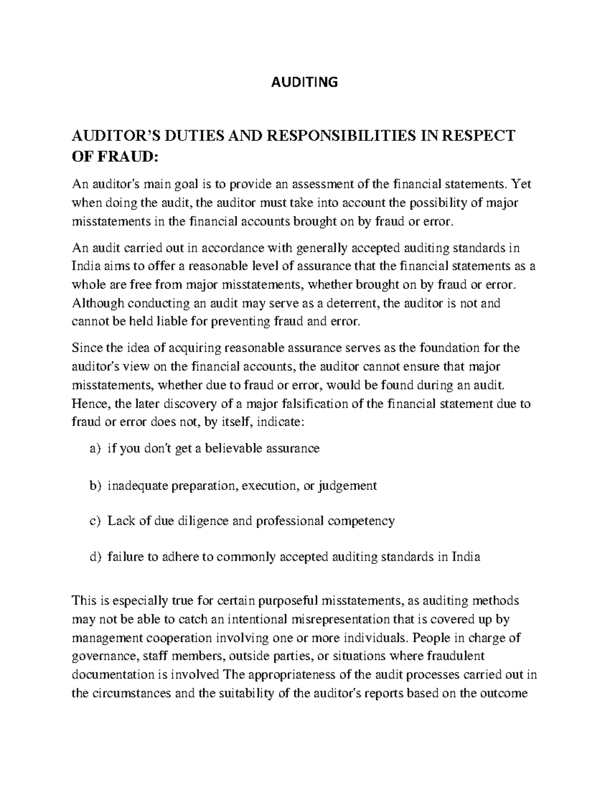 Auditing 11 - AUDITING AUDITOR’S DUTIES AND RESPONSIBILITIES IN RESPECT OF FRAUD: An auditor's ...